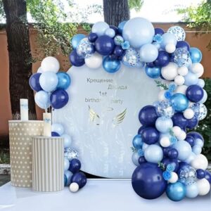 Blue Balloons Arch Garland Kit, Navy Blue and White Balloon Arch Kit with Chrome Blue Baby Light Blue Confetti Balloons, Different Size Blue Balloon for Baby Shower Wedding Birthday Party Decoration