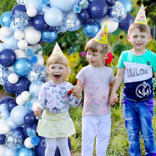 Blue Balloons Arch Garland Kit, Navy Blue and White Balloon Arch Kit with Chrome Blue Baby Light Blue Confetti Balloons, Different Size Blue Balloon for Baby Shower Wedding Birthday Party Decoration