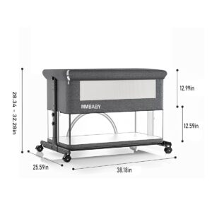 MMBABY Baby Bassinet Bedside Sleeper Bedside Crib Easy Folding Portable Crib 3 in 1 Travel Baby Bed with Adjustable Height,Breathable Net,Large Storage Bag and Mattress (Dark Grey)