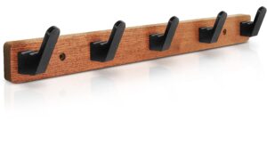 ibosins coat hooks wall mounted coat rack, 16.7'' long, entryway hanging coat rack, metal wood coat rack with 5 black literary rustic hooks, decorative hooks rail for coat, bag, towel, hat