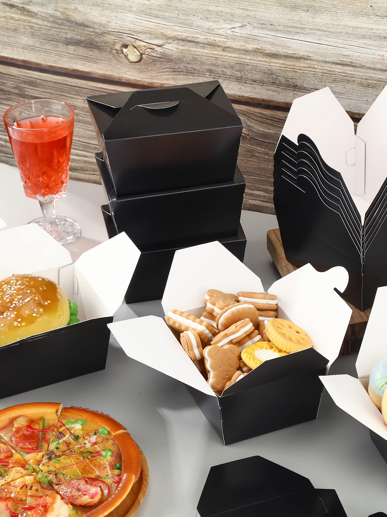 Norme 100 Pack 30 oz Paper Take out Boxes Disposable Black Take out Food Containers, Paper Food Boxes for Restaurant, Catering, Party and Gift Boxes