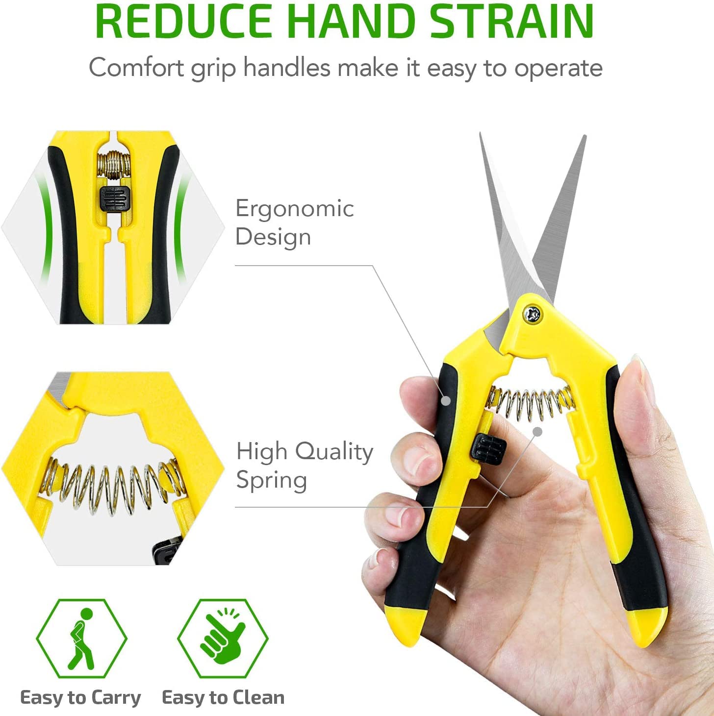 iPower 6.5 Inch Gardening Scissors Hand Pruner Pruning Shear with Straight Stainless Steel Blades, Yellow, 2-Pack