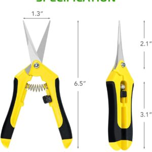 iPower 6.5 Inch Gardening Scissors Hand Pruner Pruning Shear with Straight Stainless Steel Blades, Yellow, 2-Pack