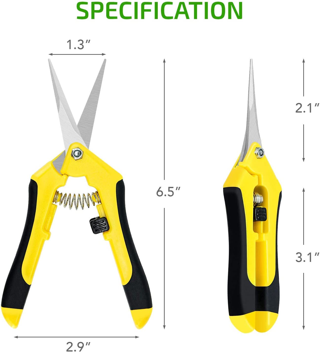 iPower 6.5 Inch Gardening Scissors Hand Pruner Pruning Shear with Straight Stainless Steel Blades, Yellow, 2-Pack