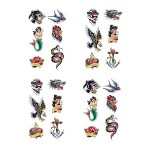 sanerlian anchor skull swallow temporary tattoo sticker waterproof adult men women hand arm shoulder body art 15x11cm set of 4 (sf200)