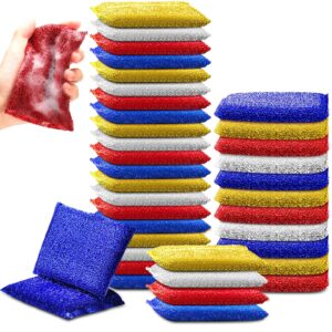 dandat 40 pack steel dish sponge bulk scrub sponge multipurpose kitchen scrub sponges non scratch sponges for household cleaning, dishes, bathroom, car, gold silver blue red