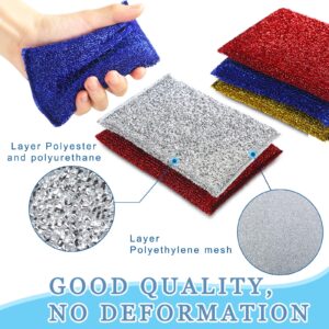 Dandat 40 Pack Steel Dish Sponge Bulk Scrub Sponge Multipurpose Kitchen Scrub Sponges Non Scratch Sponges for Household Cleaning, Dishes, Bathroom, Car, Gold Silver Blue Red