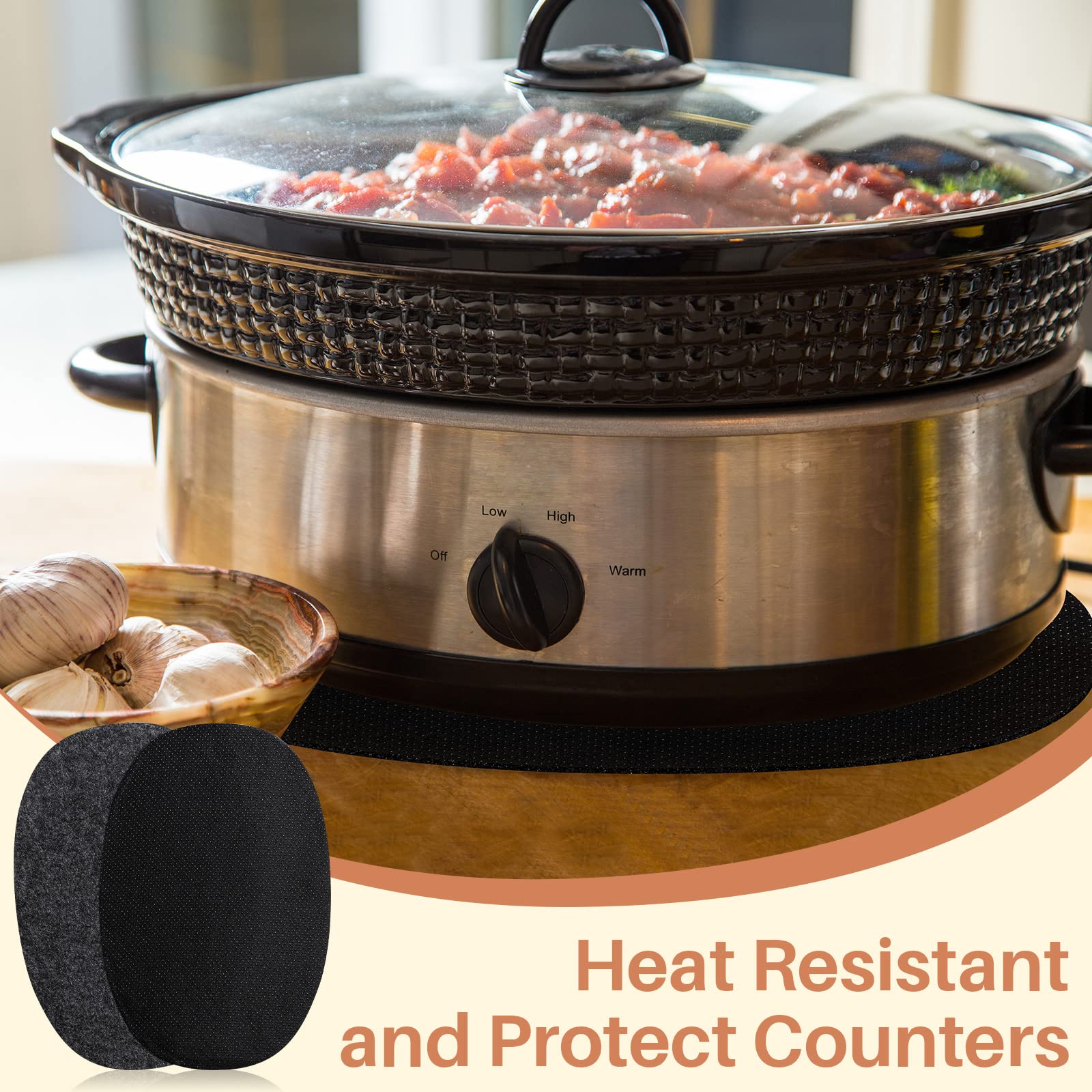 Tanlade 2 Pcs Oval Slow Cooker Heat Resistant Mat for 6-8 Quart Non Skid Countertop Heat Protector Mat Kitchen Appliance Mats for Air Fryer Kitchen Supplies, 11.75 x 17.75 x 0.18 Inches