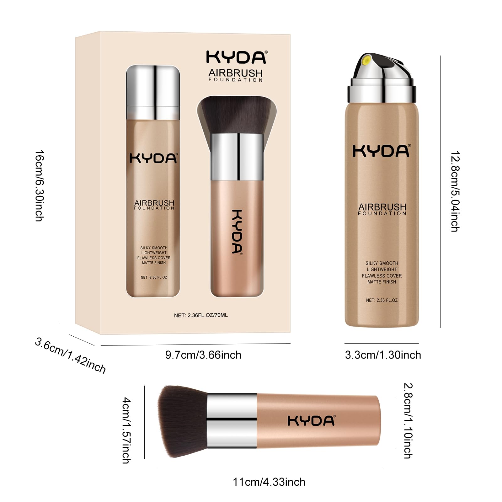 KYDA AirBrush Foundation Spray, Silky Foundation Mist Makeup, Flawless Coverage for Smooth Creamy Nude Finish, Breathable Blendable Lasting Formula, Moisturizing Makeup Primer-#220 Natural Beige