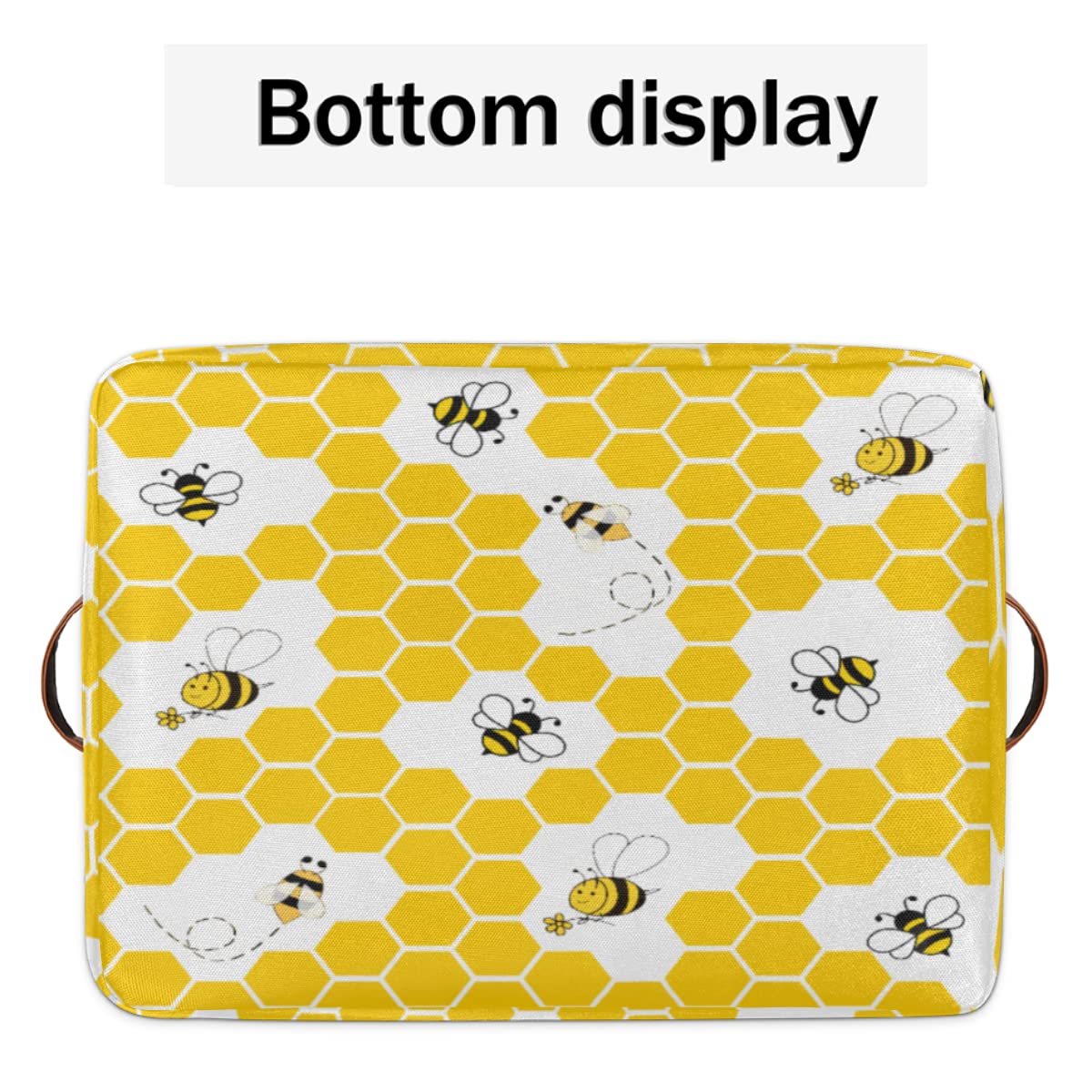 Cute Yellow Honey Bee Storage Basket Bin Geometric Honeycomb Collapsible Fabric Large Toys Storage Cube Box with Handles Closet Shelf Cloth Organzier for Nursery Kids Bedroom,15x11x9.5 in,1 Pack