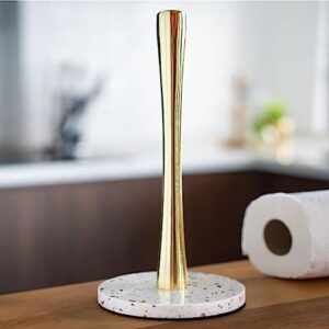 Zasu Marble Paper Towel Holder Gold Countertop, Kitchen, Toilet, Pantry and Bathroom Standing Paper Towel Roll Holders with Marble Base for Standard or Jumbo-Sized Roll Holder (Gold/Marble)