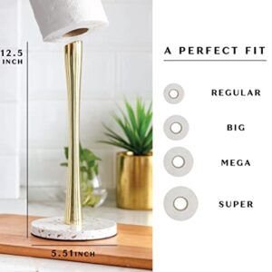 Zasu Marble Paper Towel Holder Gold Countertop, Kitchen, Toilet, Pantry and Bathroom Standing Paper Towel Roll Holders with Marble Base for Standard or Jumbo-Sized Roll Holder (Gold/Marble)