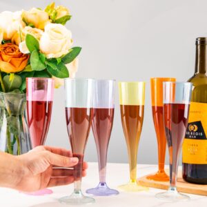 WDF 36 Pack Colorful Plastic Champagne Flutes - 7OZ Colorful Champagne Flutes Plastic, Pink, Yellow, Green, Blue, Purple, Orange Champagne Glasses 6 Pieces Each