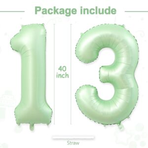 13 Balloon Number, 40 Inch Light Green Foil Balloons Giant Jumbo Helium Number 13 or 31 Balloons for 13th 31th Birthday Decorations Anniversary Events Boys Girls Party Decorations(Light Green)