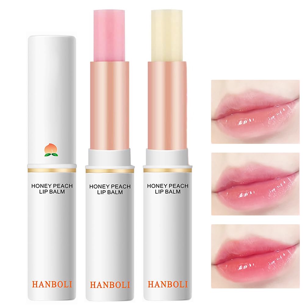 2 Pcs Peaches Color Changing Lipstick, Long Lasting Nutritious Lip Balm Lips Moisturizer Temperature Color Change Lip Gloss Lip Makeup Jelly Crystal Lipstick Set for Women