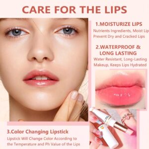 2 Pcs Peaches Color Changing Lipstick, Long Lasting Nutritious Lip Balm Lips Moisturizer Temperature Color Change Lip Gloss Lip Makeup Jelly Crystal Lipstick Set for Women