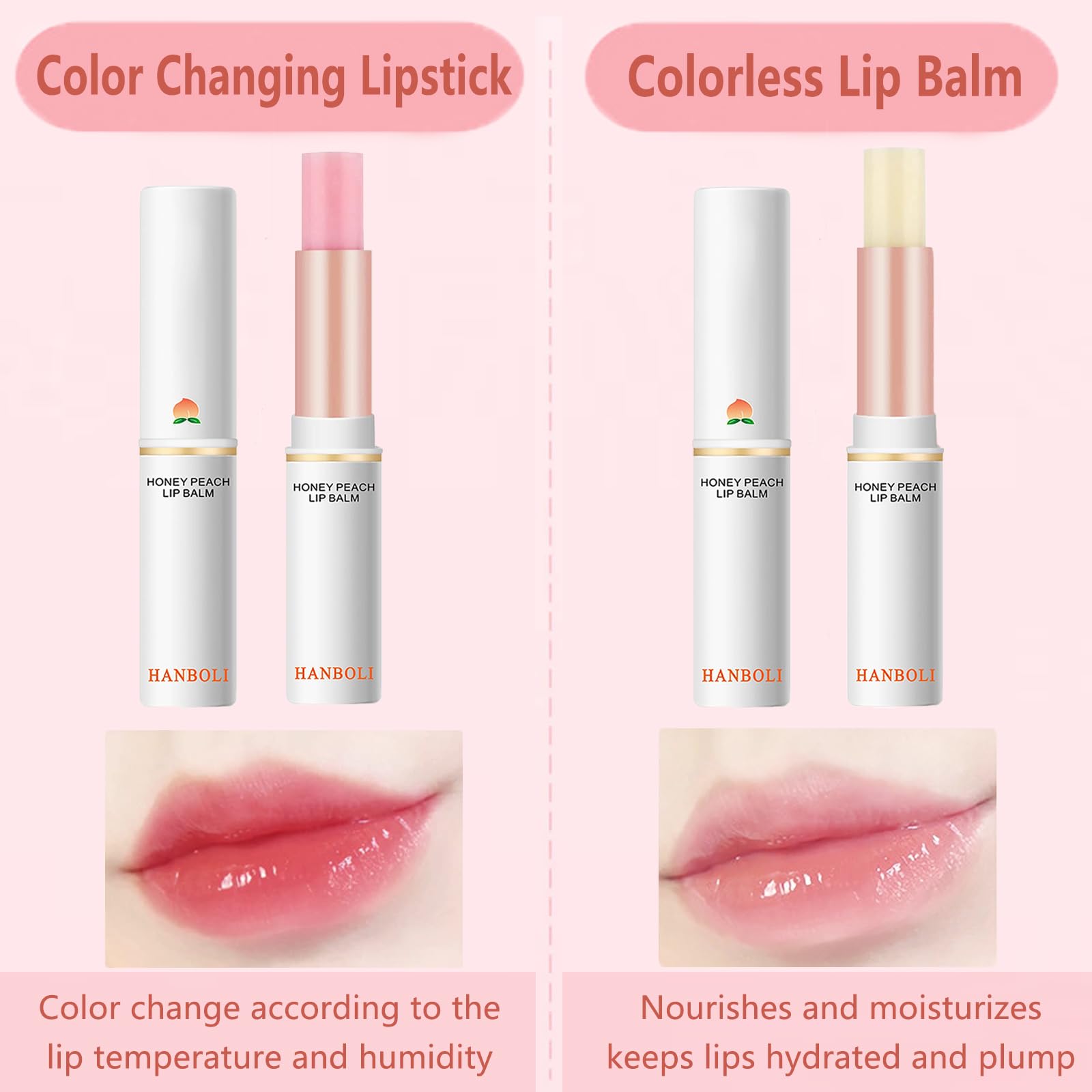 2 Pcs Peaches Color Changing Lipstick, Long Lasting Nutritious Lip Balm Lips Moisturizer Temperature Color Change Lip Gloss Lip Makeup Jelly Crystal Lipstick Set for Women