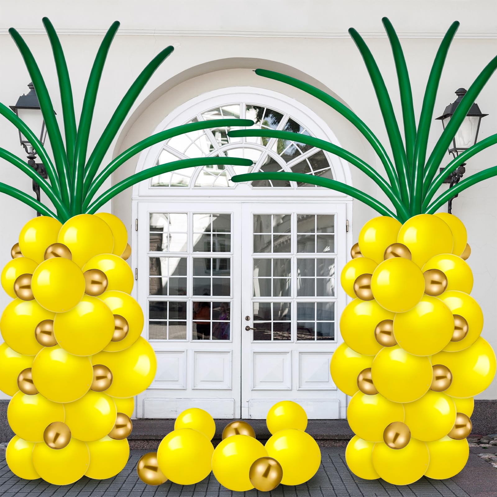 130 Pcs Pineapple Balloons Tropical Garland Kit 5'' 10'' 12'' Yellow Gold Balloons Green Long Latex Balloons Pineapple Fruit Balloons for Summer Luau Hawaii Aloha Birthday Pineapple Party Decorations