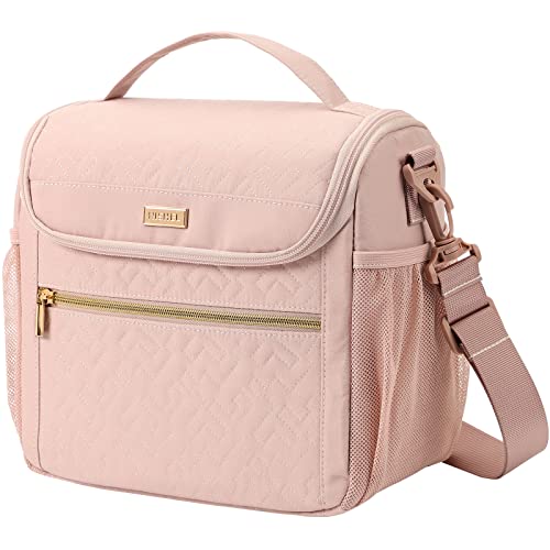 NISHEL Lunch Bag for Women, Portable Insulated Lunch Box with Shoulder Strap, Resuable Leakproof Lunch Cooler Bag for Work, Pink