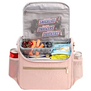 NISHEL Lunch Bag for Women, Portable Insulated Lunch Box with Shoulder Strap, Resuable Leakproof Lunch Cooler Bag for Work, Pink