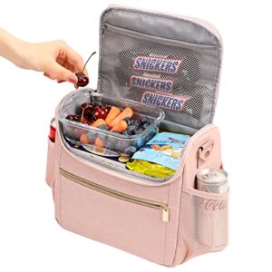 NISHEL Lunch Bag for Women, Portable Insulated Lunch Box with Shoulder Strap, Resuable Leakproof Lunch Cooler Bag for Work, Pink