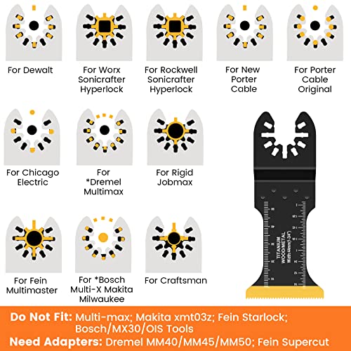 HOTBEST 20Pcs Bi-Metal Titanium Coated Oscillating Saw Blades, Sharp Wear Resistant, Fast Cutting Multitool Saw Blades with Gasket Adapters (20pcs)