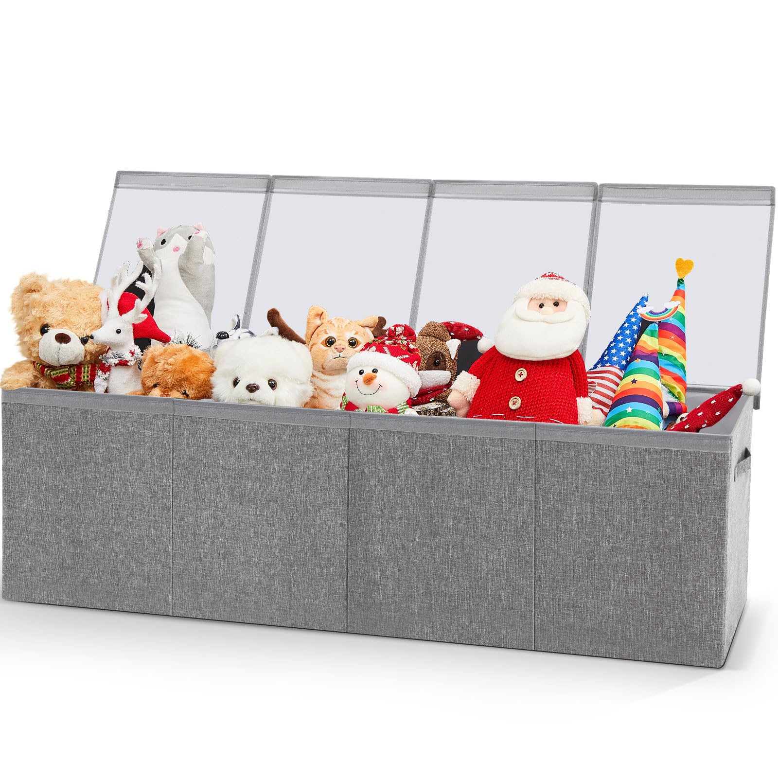 Patelai Large Toy Box Chest Collapsible Sturdy Storage Bins with Lid and Handles Christmas Toy Box Chest Storage Organizer for Playroom Bedroom Christmas Gift (Gray,49.2 x 13 x 15.7'')