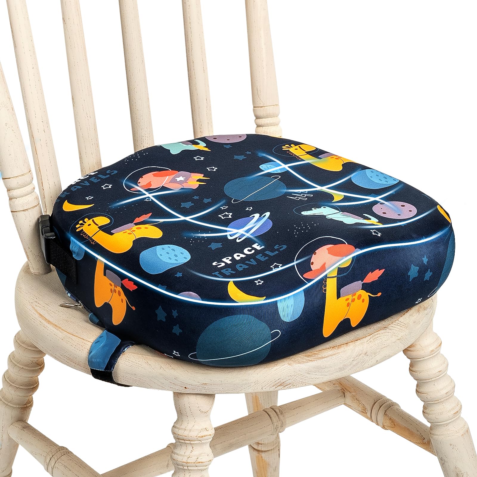 Toddler Booster Seat for Dining Table, 4 inch Ergonomic Design Dining Chair Heightening Cushion Portable Dismountable Eating, Washable Kids Toddler Booster Cushion, Adjustable Elasticity Straps (Star)