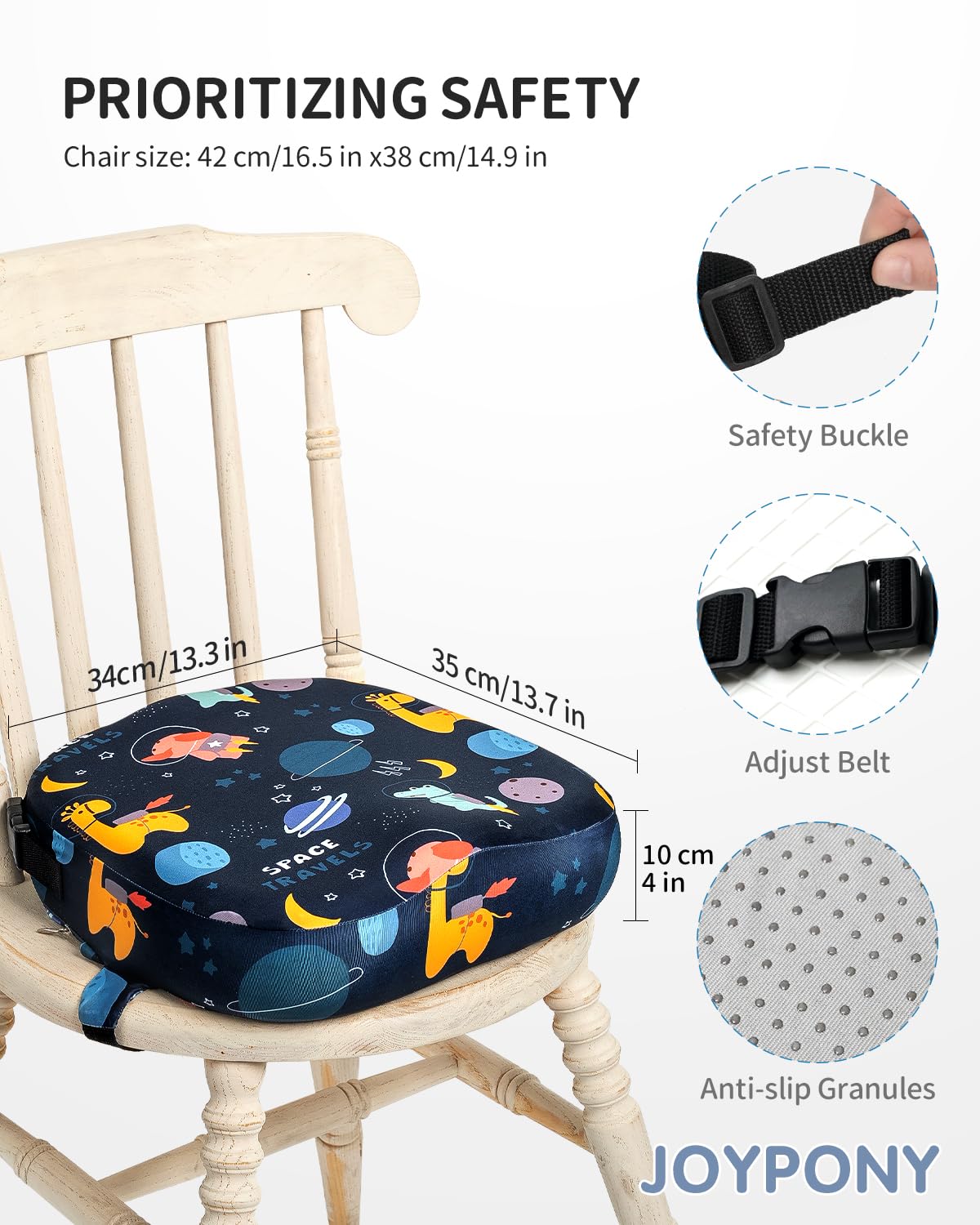 Toddler Booster Seat for Dining Table, 4 inch Ergonomic Design Dining Chair Heightening Cushion Portable Dismountable Eating, Washable Kids Toddler Booster Cushion, Adjustable Elasticity Straps (Star)