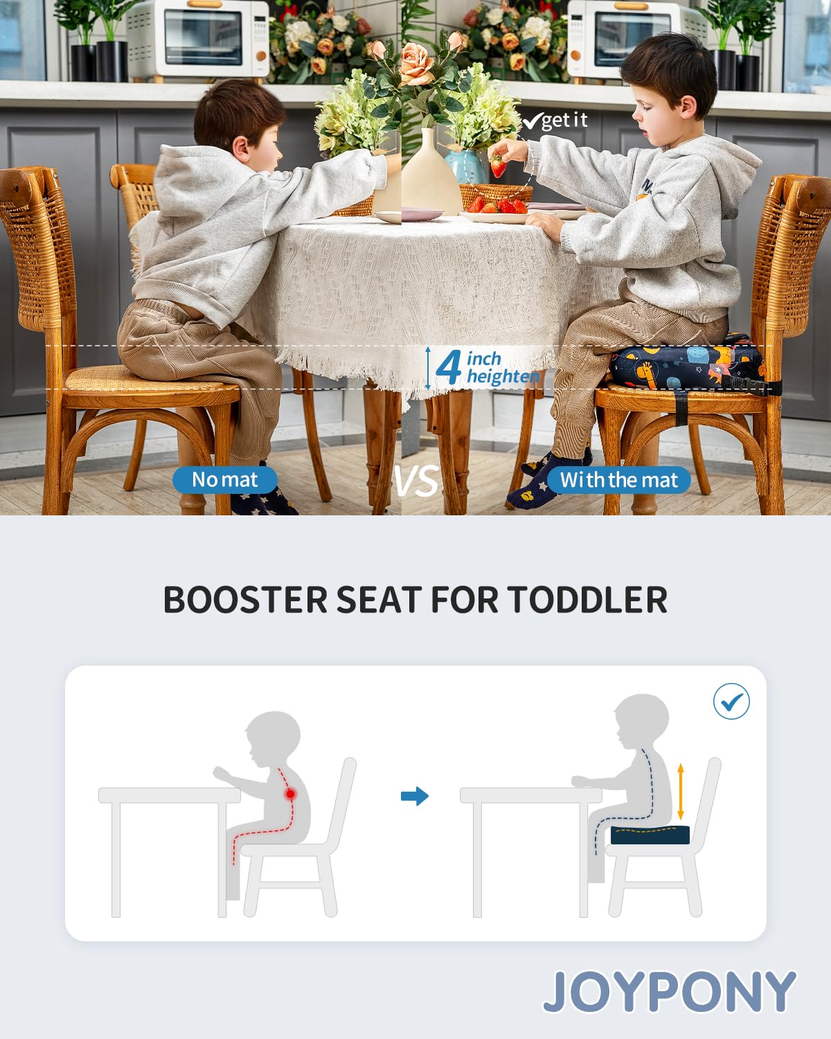 Toddler Booster Seat for Dining Table, 4 inch Ergonomic Design Dining Chair Heightening Cushion Portable Dismountable Eating, Washable Kids Toddler Booster Cushion, Adjustable Elasticity Straps (Star)