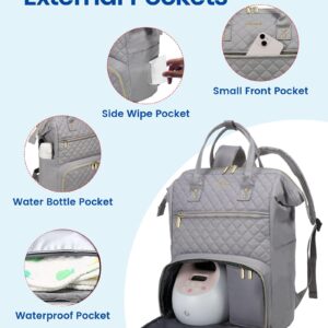 LOVEVOOK Breast Pump Backpack with Cooler Bag, Quilted Breast Pump Bags Fits Spectra S1, S2 Medela, Travel Double Layer Pumping Bag for Working Moms with 15.6" Laptop Pocket, Grey