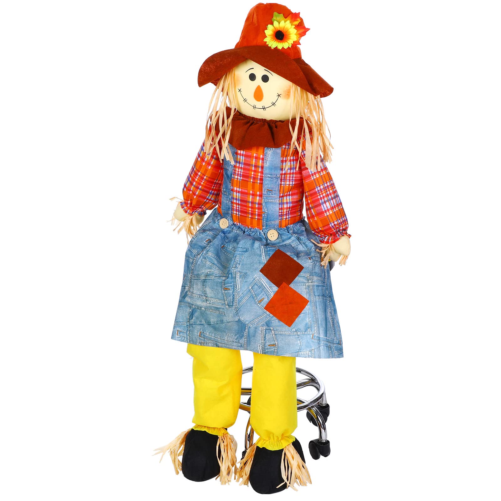 Shappy 60 Inch Large Fall Scarecrow Sitter Halloween Decoration Country Charm Harvest Outdoor Indoor Bird Scare Sitting Scarecrow for Garden Home Yard, Boy Style