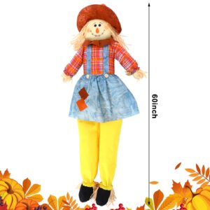 Shappy 60 Inch Large Fall Scarecrow Sitter Halloween Decoration Country Charm Harvest Outdoor Indoor Bird Scare Sitting Scarecrow for Garden Home Yard, Boy Style