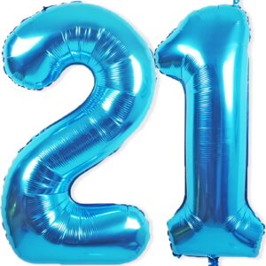 21 balloon number, 40 inch blue foil balloons giant jumbo helium number 21 or 12 balloons for boys girls 21th 12th birthday decorations anniversary events party decorations (blue)