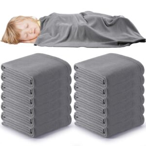 newwiee 12 pcs fleece daycare cot blankets, 39 x 59 inch lightweight cozy rest blanket, warm nap blanket for kids boys girls toddler nursery preschool(gray)