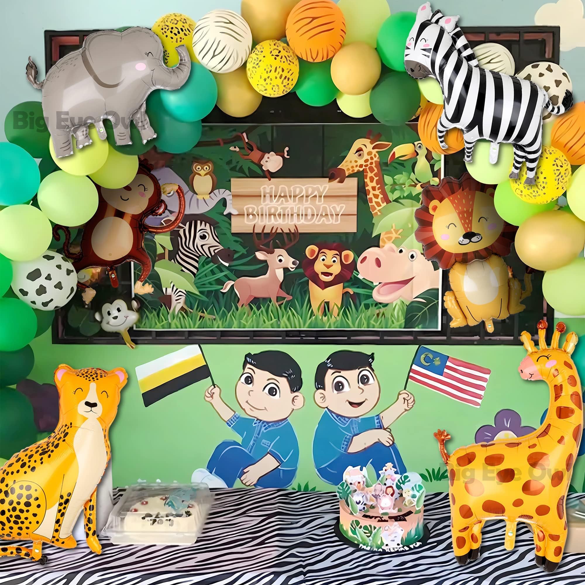 Jungle Safari Animal Balloons Birthday Party Decorations Giant Safari Balloon For Boy Wild One Theme Zoo Monkey Elephant Zebra Leopard Crocodile Giraffe Shaped