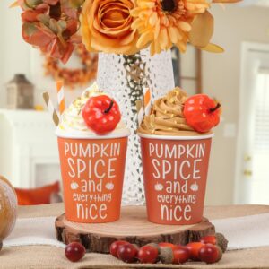 FestalMart Fall Decor-Fall Decorations for Home-2 PCS Mini Pumpkin Spice Latte Cups with Faux Whipped Cream-Autumn Tiered Tray Farmhouse Thanksgiving Fireplace Tabletop Indoor Decor