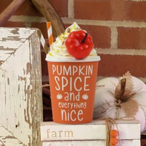 FestalMart Fall Decor-Fall Decorations for Home-2 PCS Mini Pumpkin Spice Latte Cups with Faux Whipped Cream-Autumn Tiered Tray Farmhouse Thanksgiving Fireplace Tabletop Indoor Decor