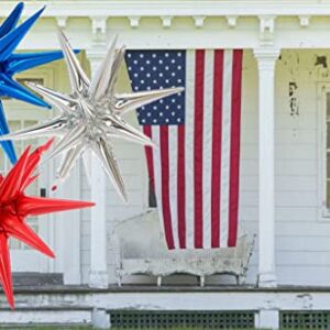 9PCS Blue Red White Explosion Balloons for Independence Day - 22" 4th of July Spike Starburst Star Cone Balloon - American Memorial Day Foil Balloon for Patriotic Party Decorations