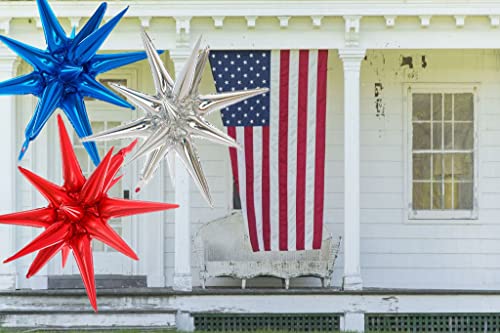 9PCS Blue Red White Explosion Balloons for Independence Day - 22" 4th of July Spike Starburst Star Cone Balloon - American Memorial Day Foil Balloon for Patriotic Party Decorations