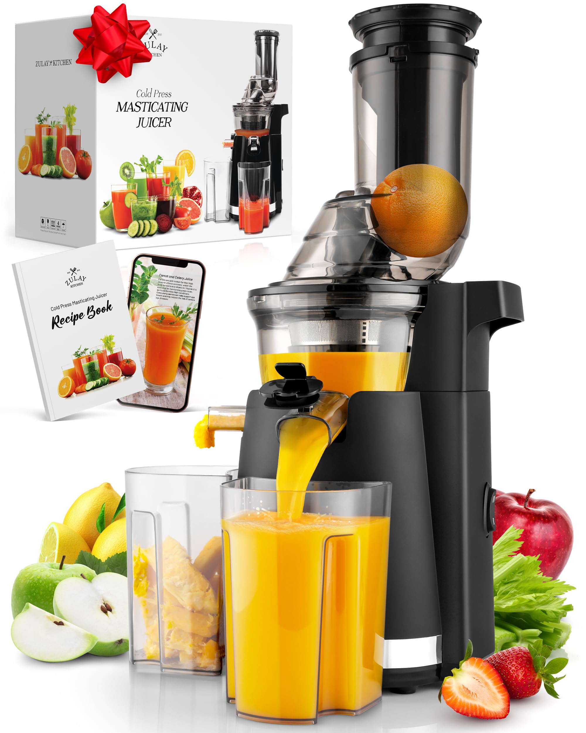 Zulay Fruit Press Machine - Masticating Juicer Machine with High Yield, Quiet Motor, & Reverse Function - Cold Press & Carrot Juicer with Wide Chute - Slow Juicer Machines for Fruits & Vegetables