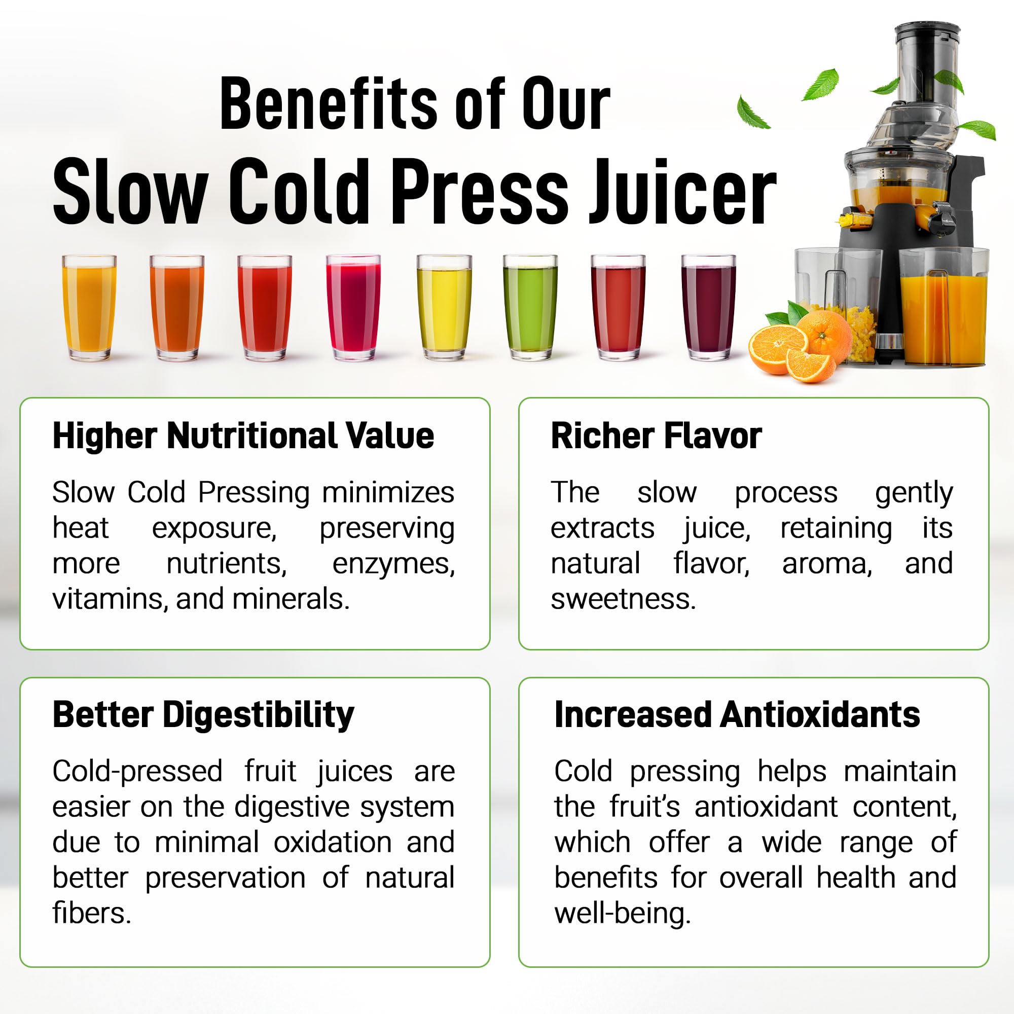 Zulay Fruit Press Machine - Masticating Juicer Machine with High Yield, Quiet Motor, & Reverse Function - Cold Press & Carrot Juicer with Wide Chute - Slow Juicer Machines for Fruits & Vegetables