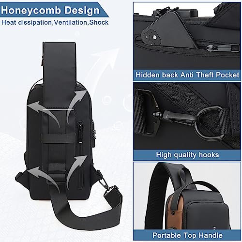 HDSMNGY Sling Bag for Men Crossbody(2023 New Sling Bag) Multi-Pockets Large Capacity Waterproof Crossbody Sling Backpack.Shoulder bag for Traveling Casual Cycling Running Hiking