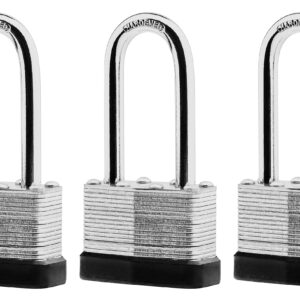 SafiSwords 3-Pack Keyed Alike Laminated Steel Padlocks Keys, 1-3/4" Wide, Heavy Duty Long Pad Lock Set with Same Keys