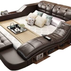 Its-Me Double Bed|King Size or Queen Size| Bonded Leather | Massage Function | Bluetooth Speakers | USB Charger |Radio| Save Box | (Brown, Double Queen)