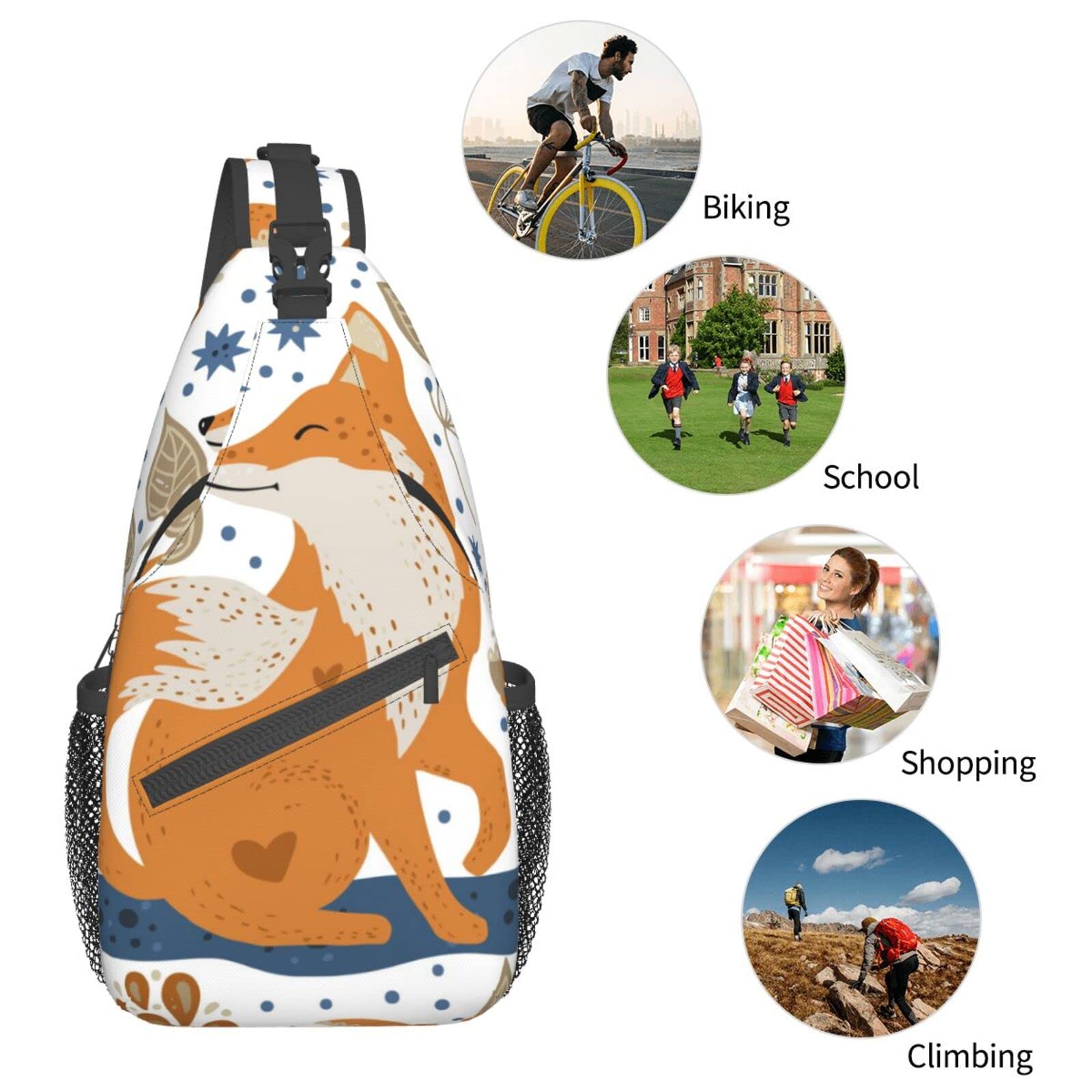 Fox Sling Bag, Chest Bag Daypack, Crossbody Sling Backpack for Travel Sports Running Hiking