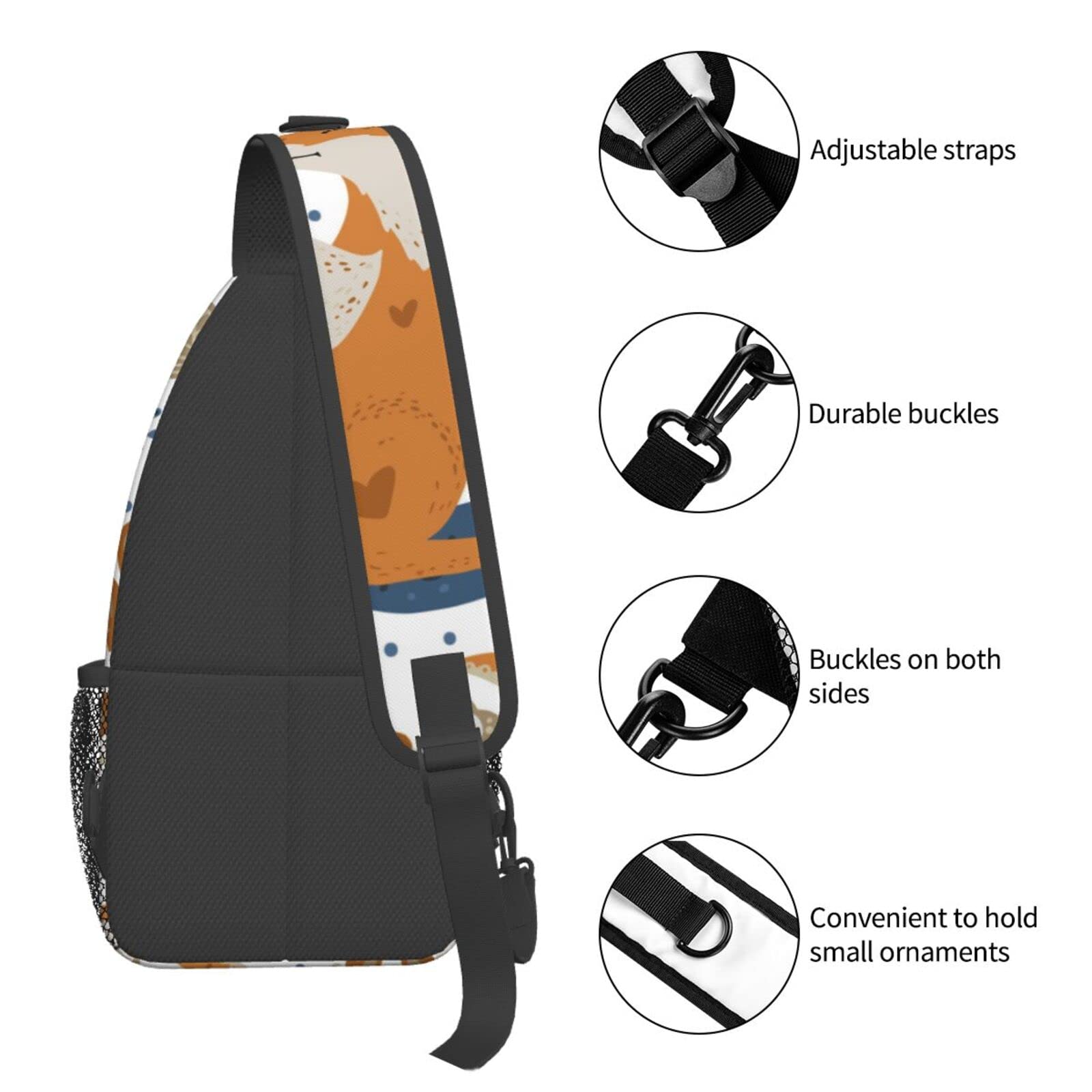 Fox Sling Bag, Chest Bag Daypack, Crossbody Sling Backpack for Travel Sports Running Hiking