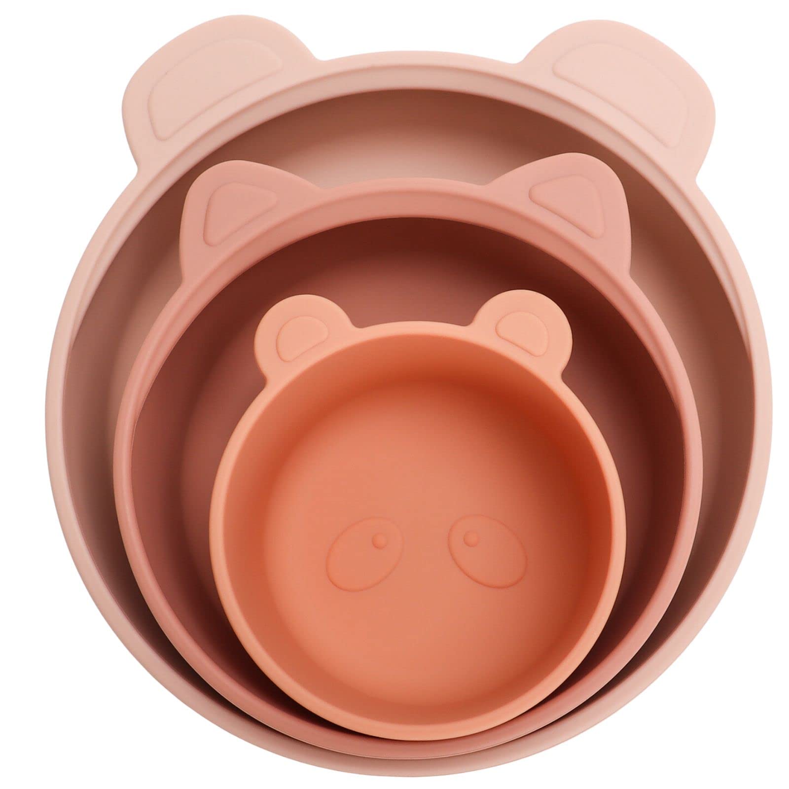 Ali+Oli Children's (3pc) Stackable Snack Bowl Set (Terracotta Blush) BPA Free Food-Grade Silicone Bowls for Infant & Toddler