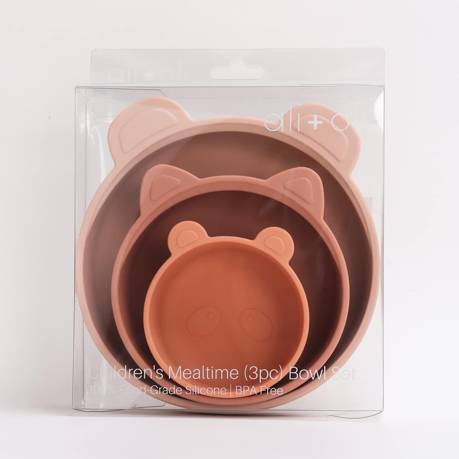 Ali+Oli Children's (3pc) Stackable Snack Bowl Set (Terracotta Blush) BPA Free Food-Grade Silicone Bowls for Infant & Toddler