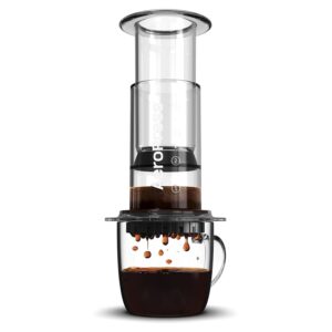 aeropress clear coffee press – 3 in 1 brew method combines french press, pourover, espresso - full bodied coffee without grit or bitterness - small portable coffee maker for camping & travel